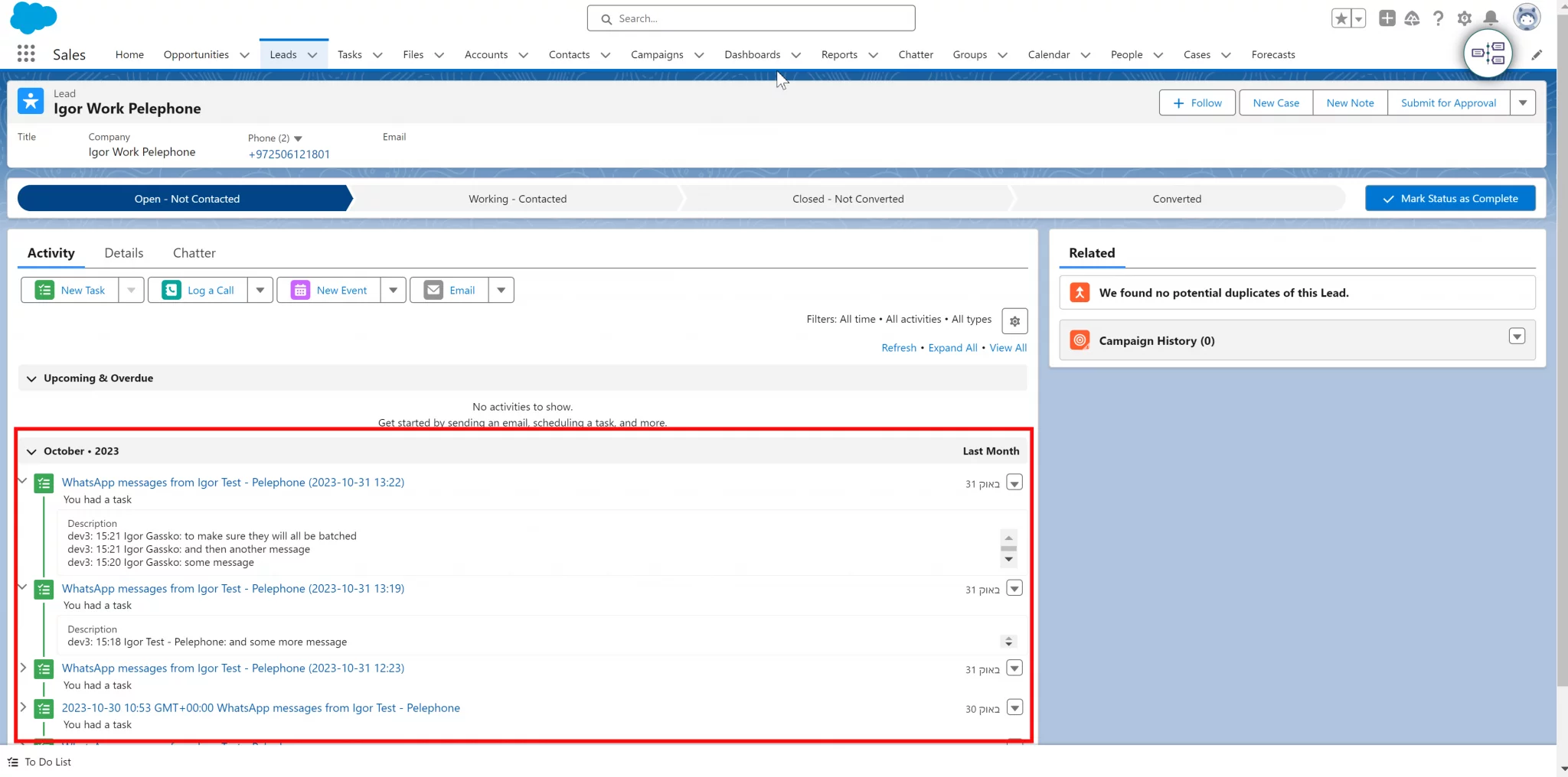 Salesforce and WhatsApp Integration via TimelinesAI - Salesforce Time