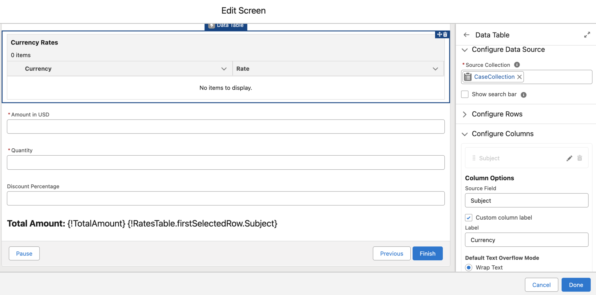Using Data Table in Screen Flow to Display Non-Object Data - Salesforce ...